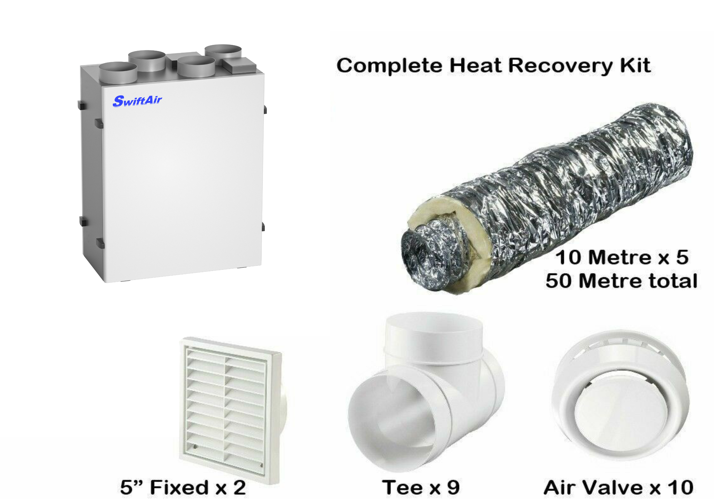 CFLO-EC240 Whole House Heat Recovery Kit - 10 Room (10 Internal Grille ...