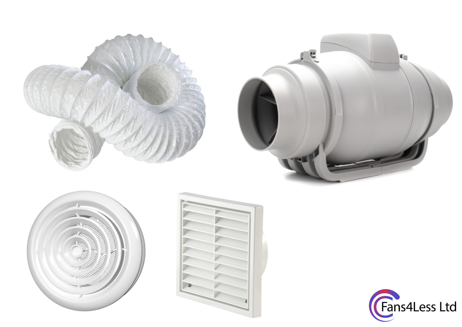 Inline Duct White Grille Duct Kit Bathroom Shower Extractor Timer Fan ...