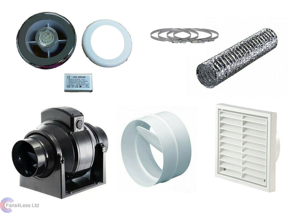 MF100S MF100T Mixedflow Back Draught Bathroom inline Fan Light Kit 4 ...