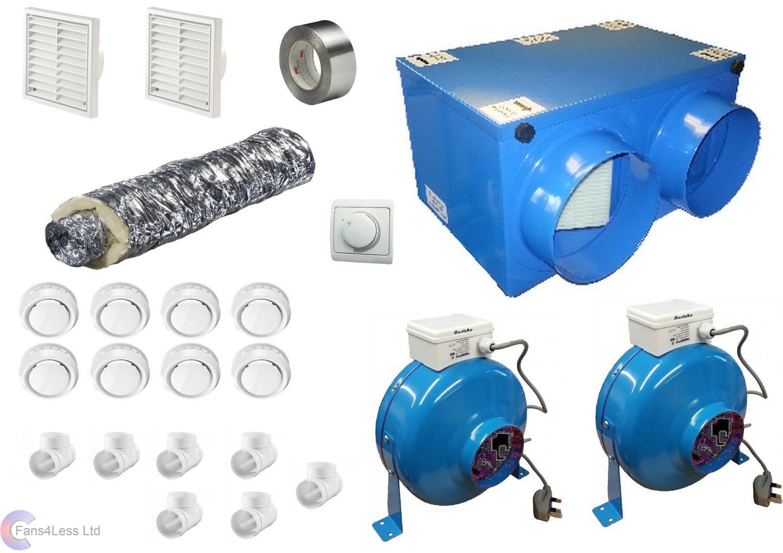 4 or 8 Room Whole House Heat Recovery Kit Bathroom Shower Extract Supp ...